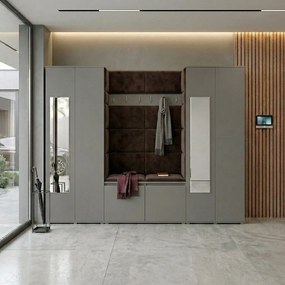Předsíňová stěna Trinity 10 s čalouněnými panely, 280 cm, grafit/ tmavě hnědá