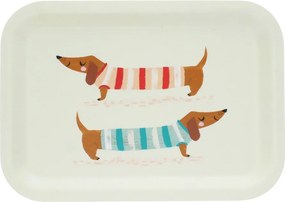 Krémový dřevěný dětský tác 20x28 cm Sausage dog – Rex London