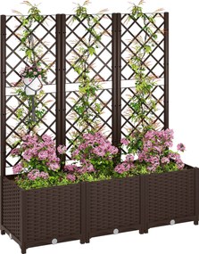 Outsunny PP Zahradní Květináč s Trellis Velký Exteriérový Květináč s Odkapávacími Otvory a Zásobníky Vody pro Popínavé Rostliny Podpora pro Zahradu, T