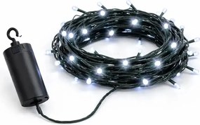 LED světýlka na baterie, venkovní, 5,2 m, ledově bílá, tmavě zelený kabel, IP44, 4 × AA