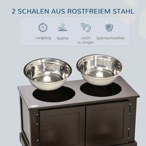 PawHut vyvýšené misky pro psy, s úložným prostorem, 2 misky, pro velké psy, miska na vodu, miska na krmivo, stojan na misky pro psy, 60 cm x 30 cm x …