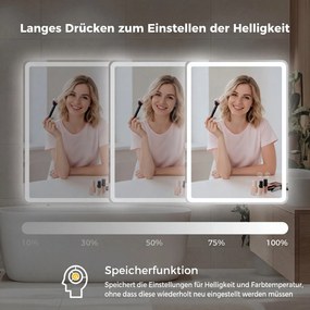 Costway Koupelnové zrcadlo s LED osvětlením a nástěnné zrcadlo – 70 × 50 × 3 cm