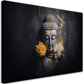 Gario Obraz na plátně Šedý Budha a květiny Rozměry: 60 x 40 cm