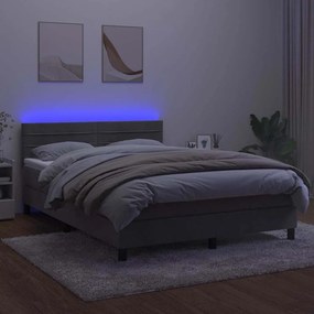 Box spring postel s matrací a LED světle šedá 140x190 cm samet 3134459