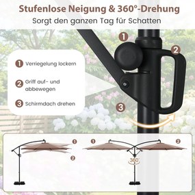 Costway 300 cm slunečník s LED osvětlením 9 Modes s pytli s pískem
