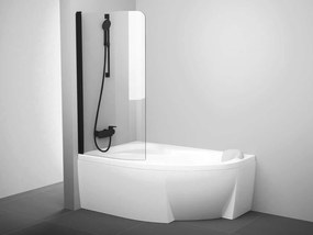 Ravak Rosa - Vanová zástěna CVSK1-160/170 L, 100x150 cm, černá/čiré sklo 7QLS0300Y1