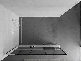 Mexen Kioto+ L, sprchová zástěna Walk-In s poličkou a věšákem 110 x 200 cm, 8mm čiré sklo černý vzor, ​​bílý profil, 800-110-123-20-78