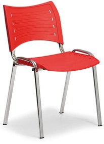 Plastová židle SMART - chromované nohy, červená