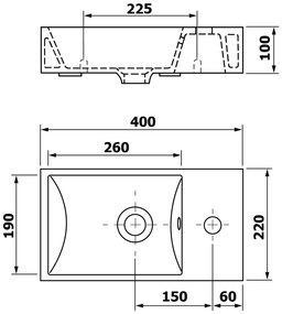 Sapho, MINOS keramické umývátko 40x22cm, pravé