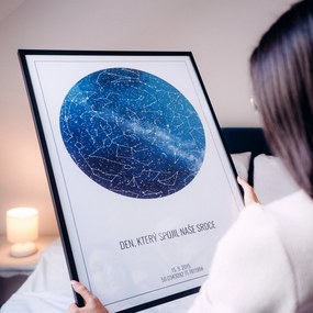 Plakát Hvězdná mapa vašeho životního okamžiku Velikost: A3 - 29,7x42 cm, Volba rámu: bez rámu, Vzhled: Modrá