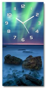 Wallmuralia Nástěnné skleněné hodiny Polární záře 30x60 cm