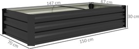 Obdélníková zahradní pěstební skříň Outsunny z oceli se bezpečnostním okrajem a otevřeným dnem, rozměry 150D x 70Š x 30V cm, černá