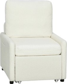 HOMCOM skládací křeslo pro 1 osobu, rozkládací křeslo s ukrytým úložným prostorem, široké polstrované sedadlo, 72 x 85,5 x 91 cm, krémová