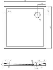 Mexen Flow Slim, čtvercová sprchová vanička 85 x 85 cm, černá matná, 46S708585