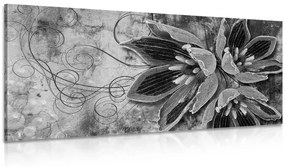 Obraz květiny s perlami v černobílém provedení