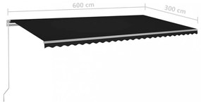 Ručně zatahovací markýza s LED světlem 600x300 cm Dekorhome Krémová