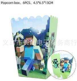 Narozeninová party dekorace s motivem Minecraft Varianta: krabičky na popcorn - 6 ks