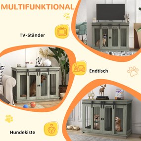 PawHut Psí Obojek s Možností Dvou Místností, Moderní Kovový Box pro Psy s 2 Dveřmi, Psí Dům pro Velké Psy do 30 kg, Psí Dům 120 x 60 x 88,5 cm Šedý