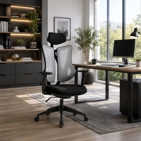 Kancelářská  ergonomická  židle MORA — síť / látka, šedá / černá