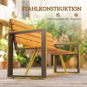 Outsunny zahradní lavice pro 2 osoby — dřevěné lamely s područkami, 136 × 54 × 82 cm (přírodní dřevo)