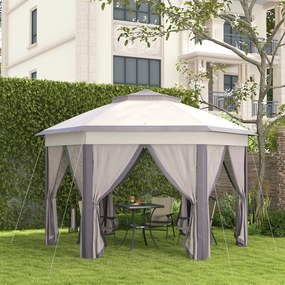 Outsunny zahradní altán skládací altán 4x4m pop-up stan party stan s taškou na přenášení a 6 bočními panely, dvojitá šestihranná střecha v kávové a b…