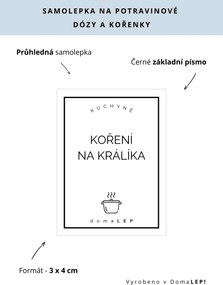 Samolepka na kořenky KOŘENÍ NA KRÁLÍKA průhledná 3 × 4 cm základní písmo
