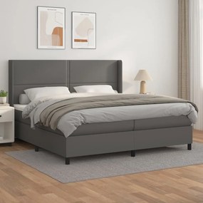 Box spring postel s matrací šedá 200x200 cm umělá kůže