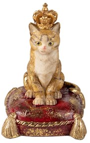 Dekorativní soška kočky s korunou na polštáři - 7*6*10 cm