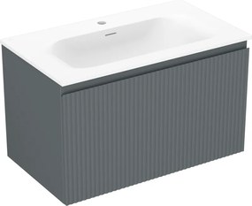 Mexen Rivel, koupelnová skříňka 80 cm s umyvadlem Vela, 1 zásuvka, drážkovaná, grafitová matná/bílá matná, 91A20-08047-1-BF66-W23M01