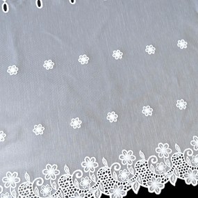 Olzatex vitrážová záclona polyesterový batist ROSITA vyšívaný květinový vzor, s bordurou, bílá, výška 70cm (v metráži)