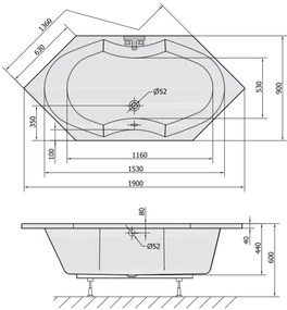 Polysan TOKATA akrylátová vana 136x136x44 cm, bílá, 17111
