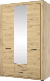 Skříň třídveřová se zrcadlem a zásuvkami Sapori 135.8x217.1x60.3 cm Dub navarra