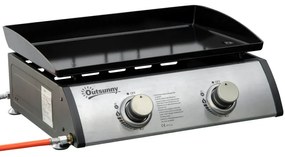 Outsunny Plynový přenosný gril se 2 hořáky a nepřilnavou deskou, stříbrný 846-108V90SR