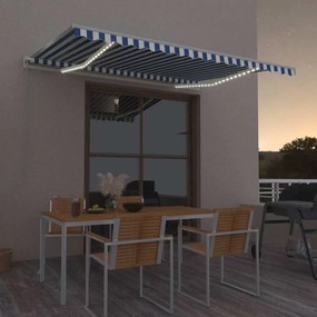 Automatická markýza LED a senzor větru 450 x 350 cm modrobílá 3069011