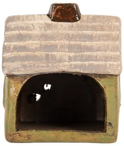 Zelený keramický svícen na čajovou svíčku domek Village - 8*7*10 cm