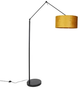 Moderní stojací lampa černé lněné stínidlo žluté 50 cm - Redaktor