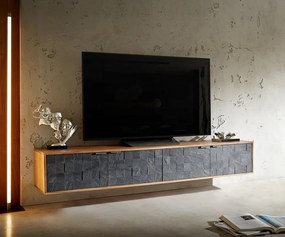 TV stolek Teele 200 cm přírodní akácie břidlice 4 dvířka závěsné