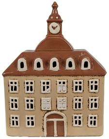 Béžový keramický svícen na čajovou svíčku domek Amster Village - 20*10*26 cm