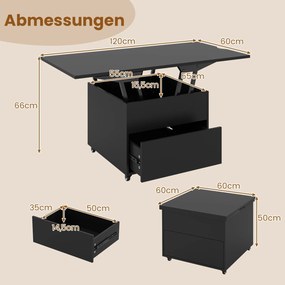 Costway Konferenční stolek s výškově nastavitelnou deskou 3-in-1 skládací