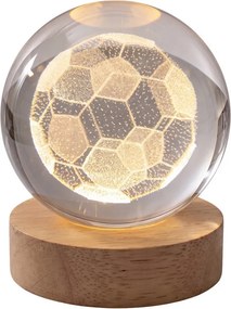 LED stolní lampička na dřevěném podstavci - fotbalový míč - Ø 6 cm / USB
