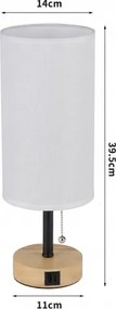 Brilagi - Stolní lampa s USB portem TABLON 1xE27/25W/230V dub/černá/bílá