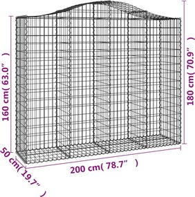 Klenuté gabionové koše 5 ks 200x50x160/180cm pozinkované železo 3145706