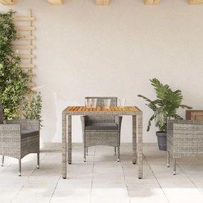 vidaXL Zahradní stůl s akáciovou deskou šedý 90 x 90 x 75 cm polyratan [365530]