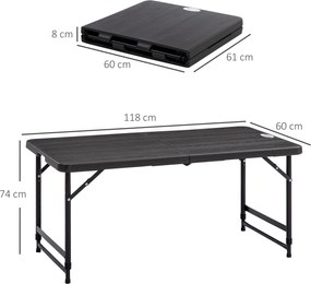 Outsunny skládací zahradní stůl výškově nastavitelný 118 x 60 x 74 cm voděodolný šetrný k životnímu prostředí pro 4 osoby s ocelovým rámem tmavě šedý…