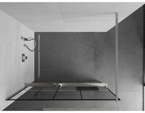Mexen Kioto+, sprchová zástěna Walk-In s poličkou a věšákem 140 x 200 cm, 8mm čiré sklo černý vzor, ​​broušená ocel profil, 800-140-121-97-78