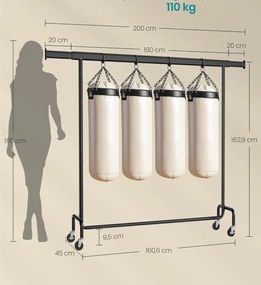 Pojízdný stojan na oblečení Fabio 160-200 cm černý