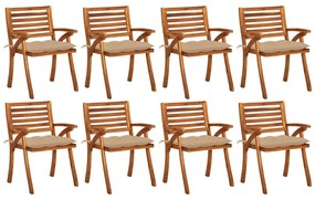 Zahradní židle s poduškami 8 ks masivní akáciové dřevo,  3075219
