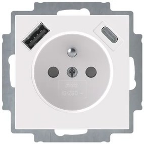 ABB Levit zásuvka bílá/bílá s USB nabíjením 5569H-A32357 03 s clonkami 2CHH693257A4003