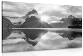 Obraz krásný východ slunce na Novém Zélandu v černobílém provedení - 120x80 cm