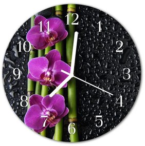 Nástěnné hodiny obrazové na skle - Orchidej  fialová